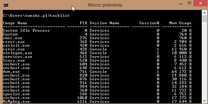 Zamykanie procesów przez wiersz poleceń Windows 8 Tweaks.pl